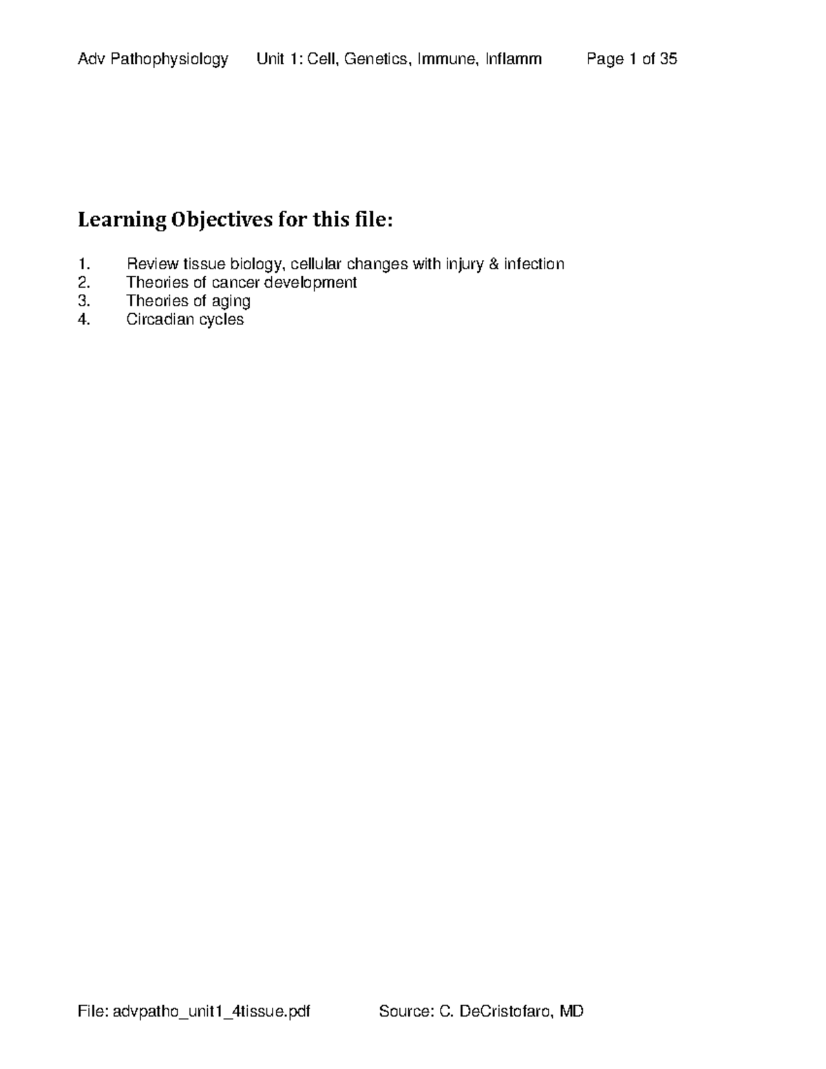 Advpatho unit1 4tissue - Learning Objectives for this file: Review ...