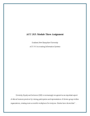 Acc 315 mod 3 - mod 3 assignment - ACC 315 Accounting Information Systems Module Three ...