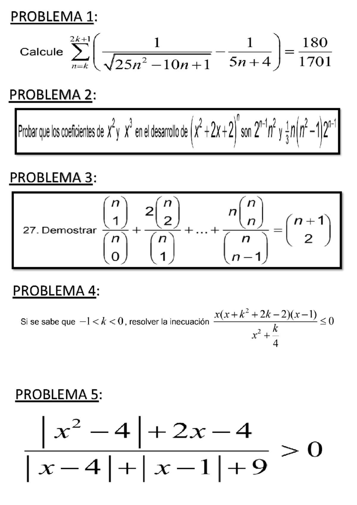 Problemas - calculo 1 - Cálculo I - PROBLEMA 1: PROBLEMA 2 : PROBLEMA 3 ...