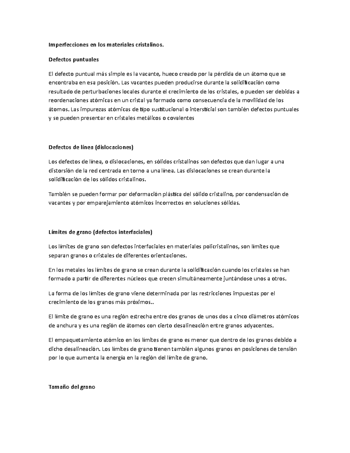 Imperfecciones en los materiales cristalinos - Defectos puntuales El ...