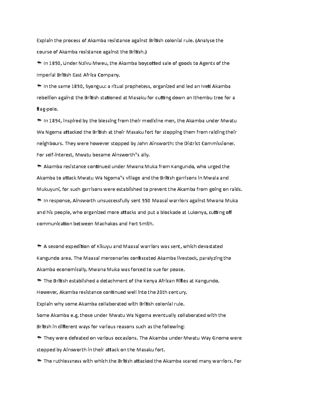 44 - history notes - Explain the process of Akamba resistance against ...