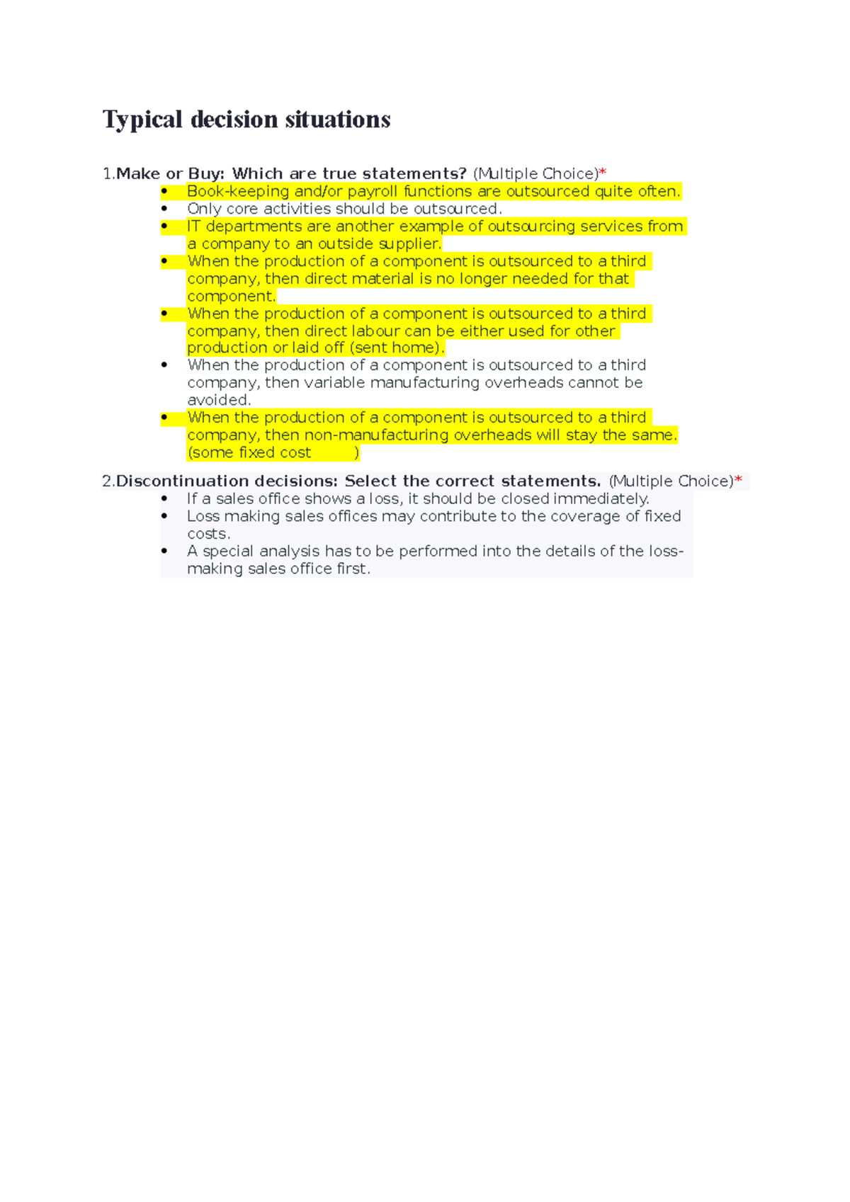 Poll 9 - Typical decision situations - Typical decision situations 1 or ...