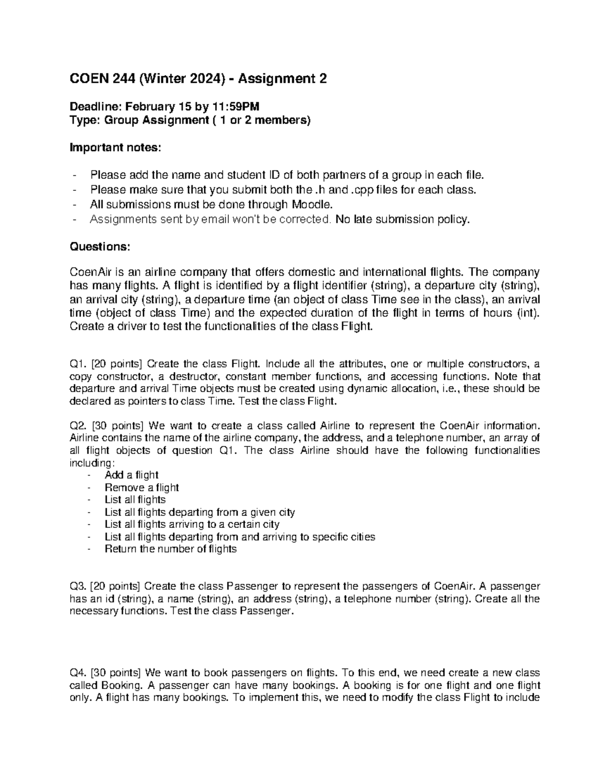 Coen244 W24 A2 Assignment 02 Coen 244 Winter 202 4 Assignment 2 Deadline February 1 5