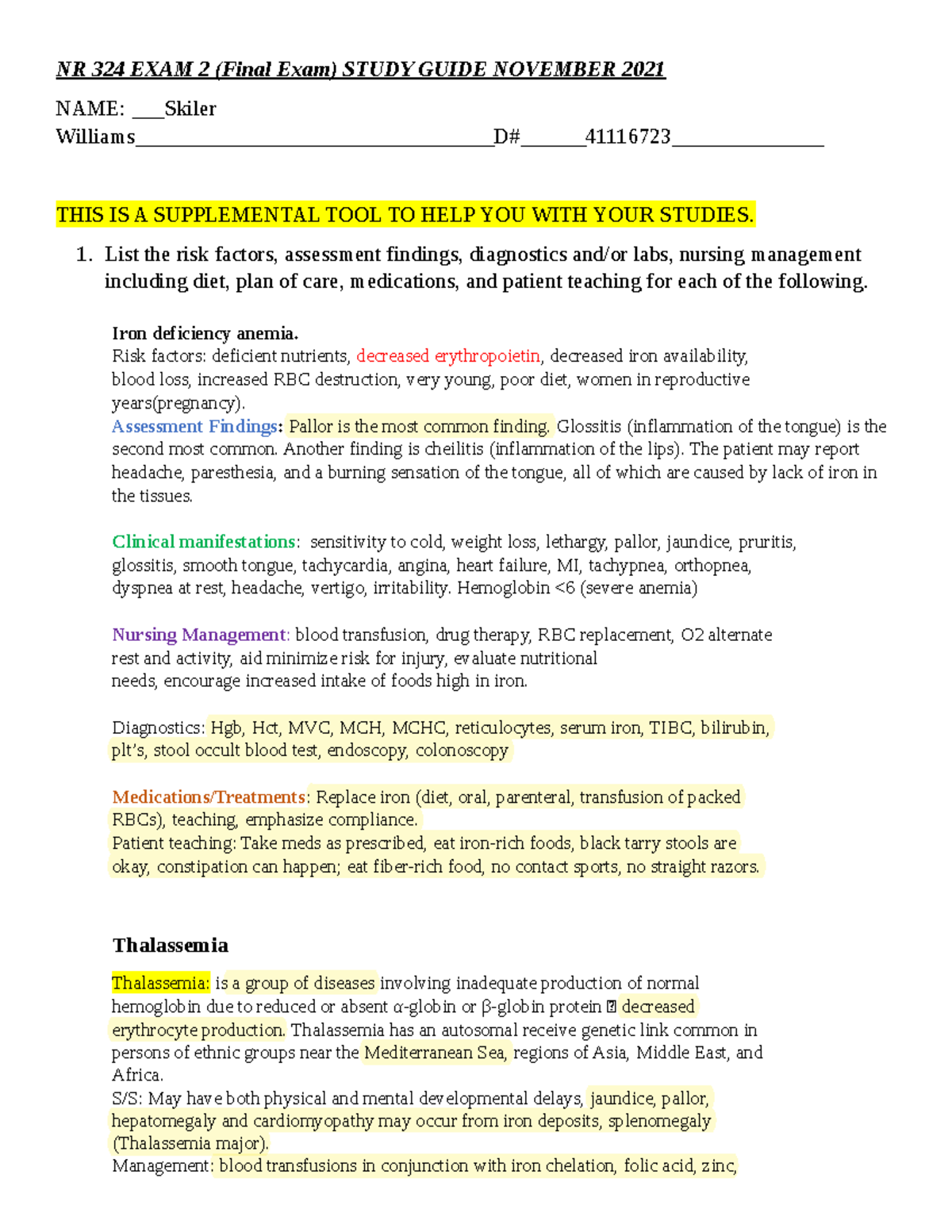 Nr324studyguide - npotes - NR 324 EXAM 2 (Final Exam) STUDY GUIDE ...