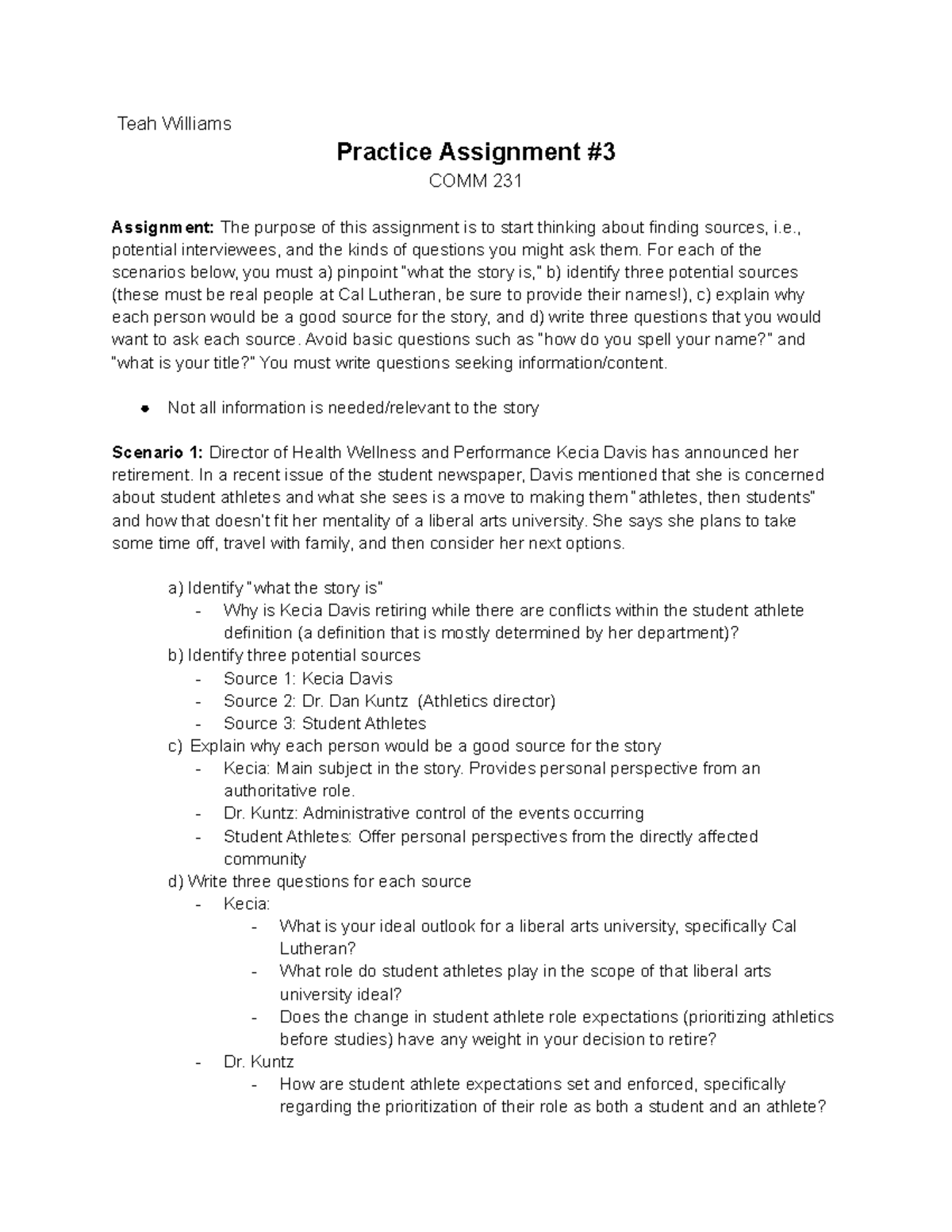 COMM-231 Practice Assignment #3 - Teah Williams Practice Assignment ...