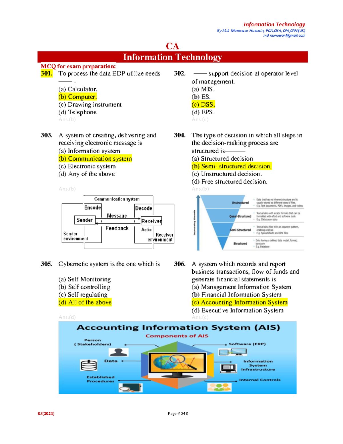 CA(CL) Information Technology MCQ (301-to-350) - By Md. Monowar Hossain ...