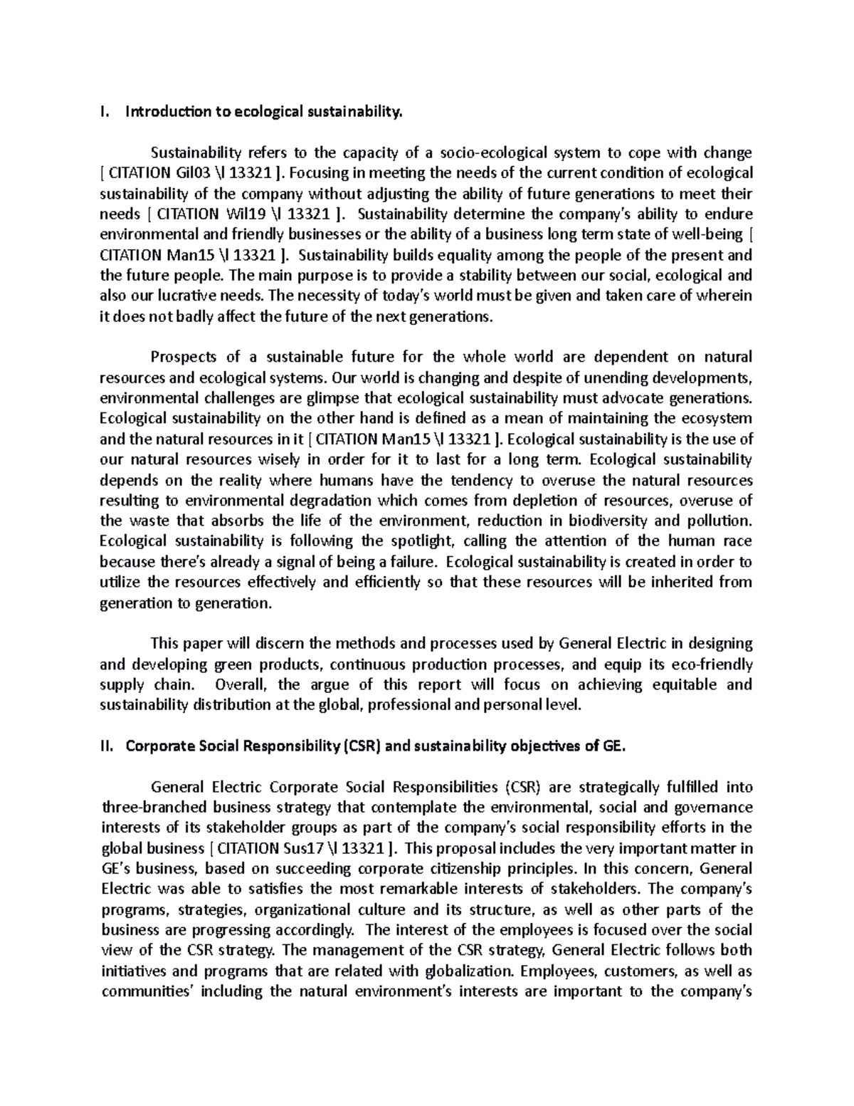 GC&E of General Electric - I. Introduction to ecological sustainability ...