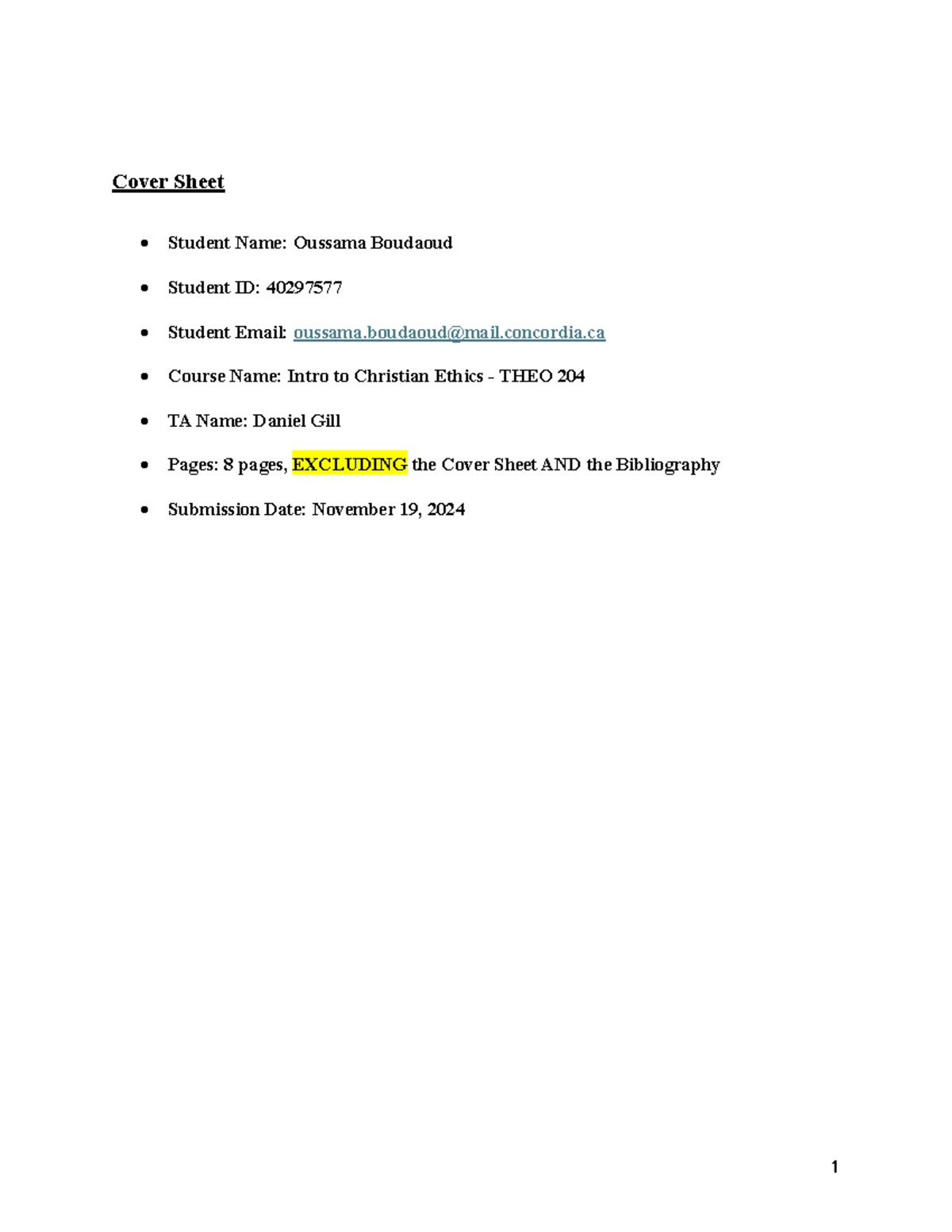 Study Guide Boudaoud - ss skd - Cover Sheet Student Name: Oussama Boudaoud Student ID: 40297577 ...