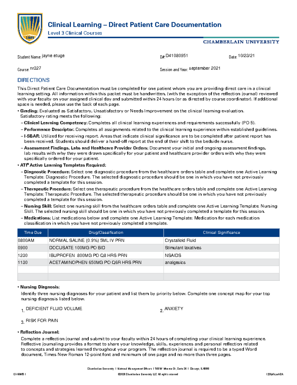 Gerogia Braden Direct Patient Care Documentation – Level 3 Clinical ...