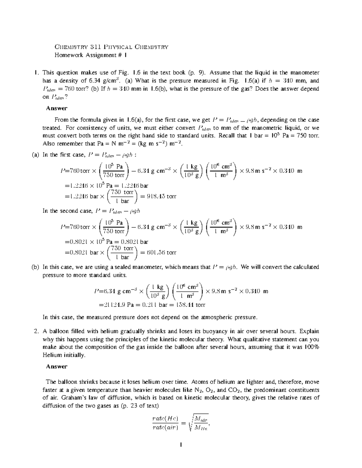 424945835 Chemistry 311 Physical Chemistry - Chemistry 311 Physical ...