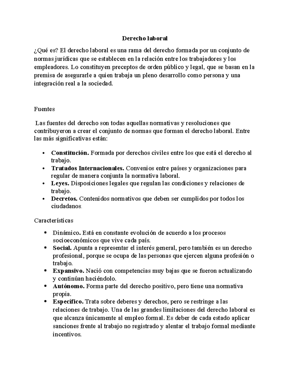 Derecho laboral - Lo constituyen preceptos de orden público y legal ...