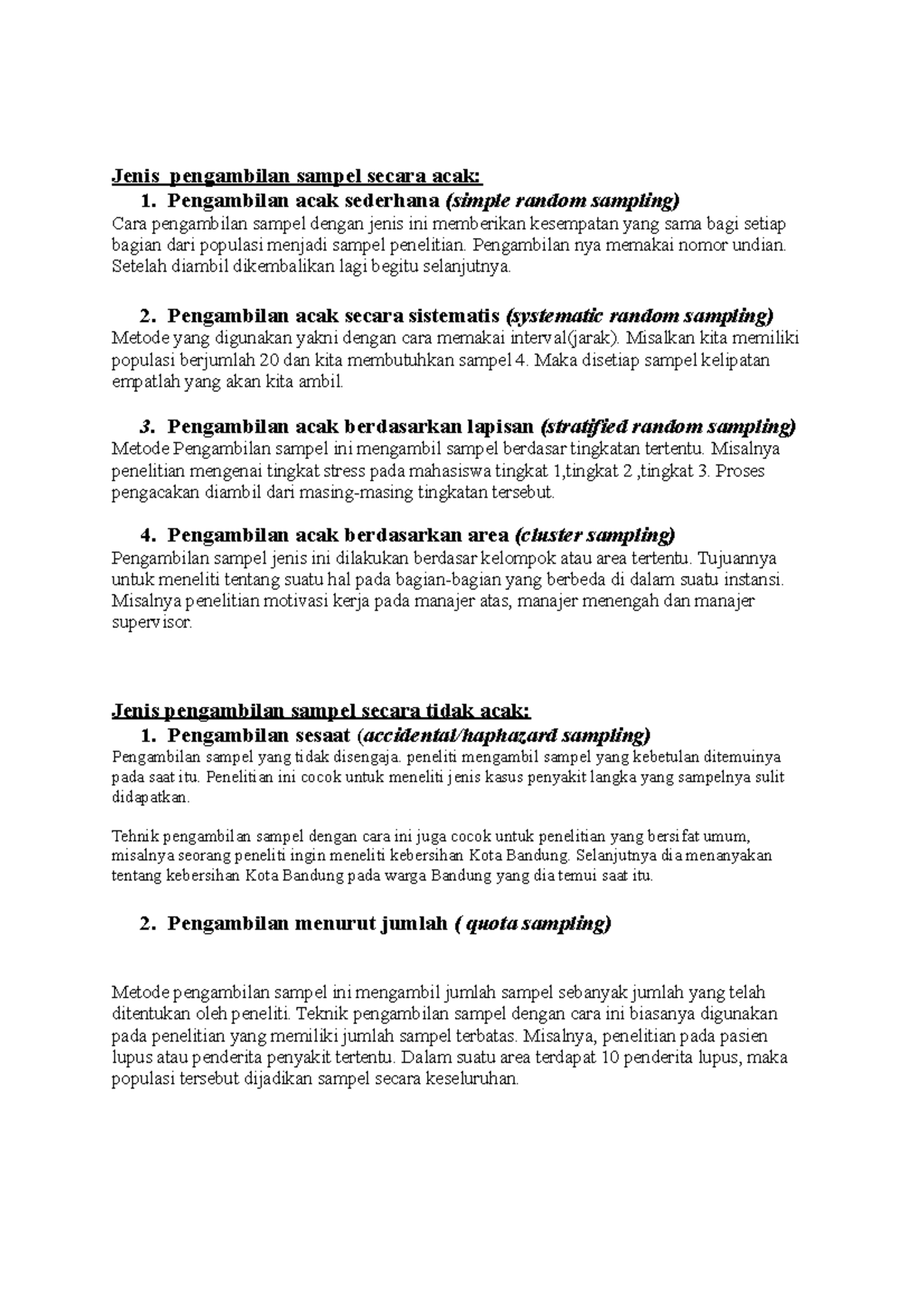 Metodologi Penelitian jenis pengambilann sample - Jenis pengambilan ...