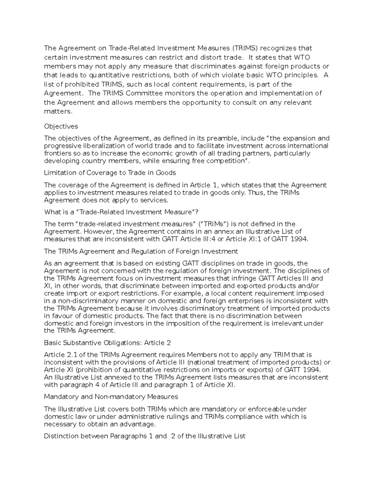 Trims Agreement (NOTE WTO) - The Agreement on Trade-Related Investment ...