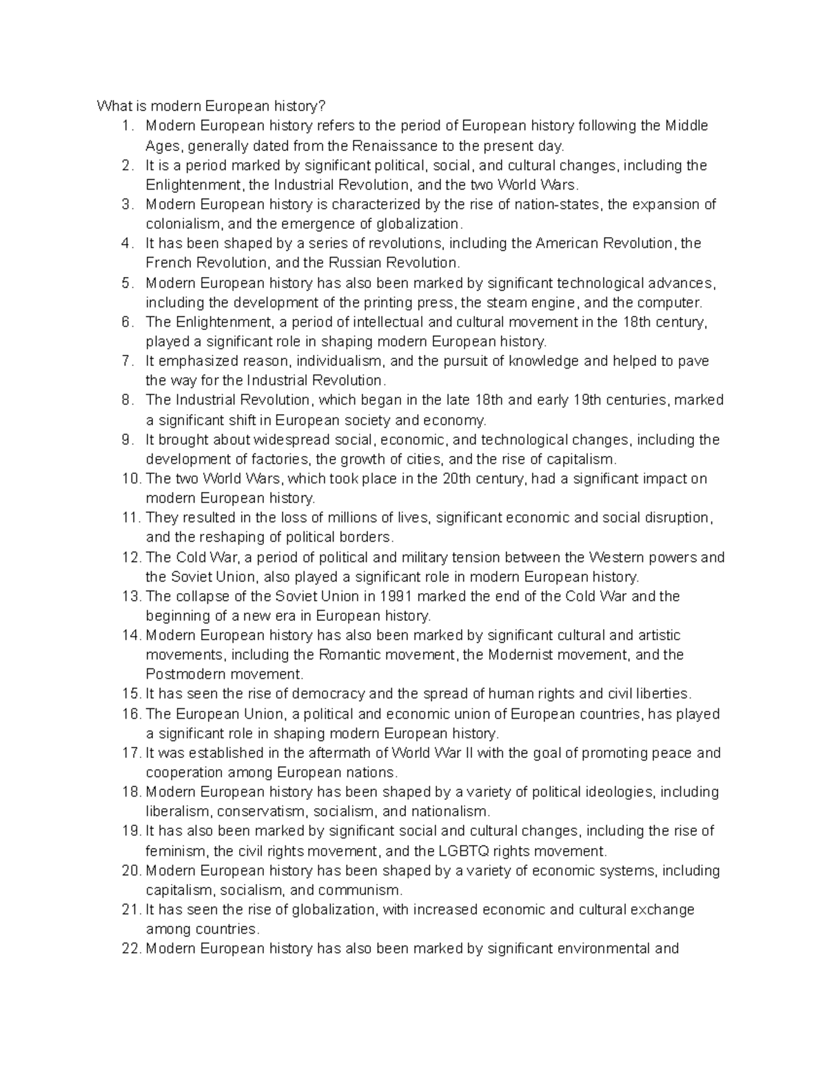 What is modern European history - Modern European history refers to the ...