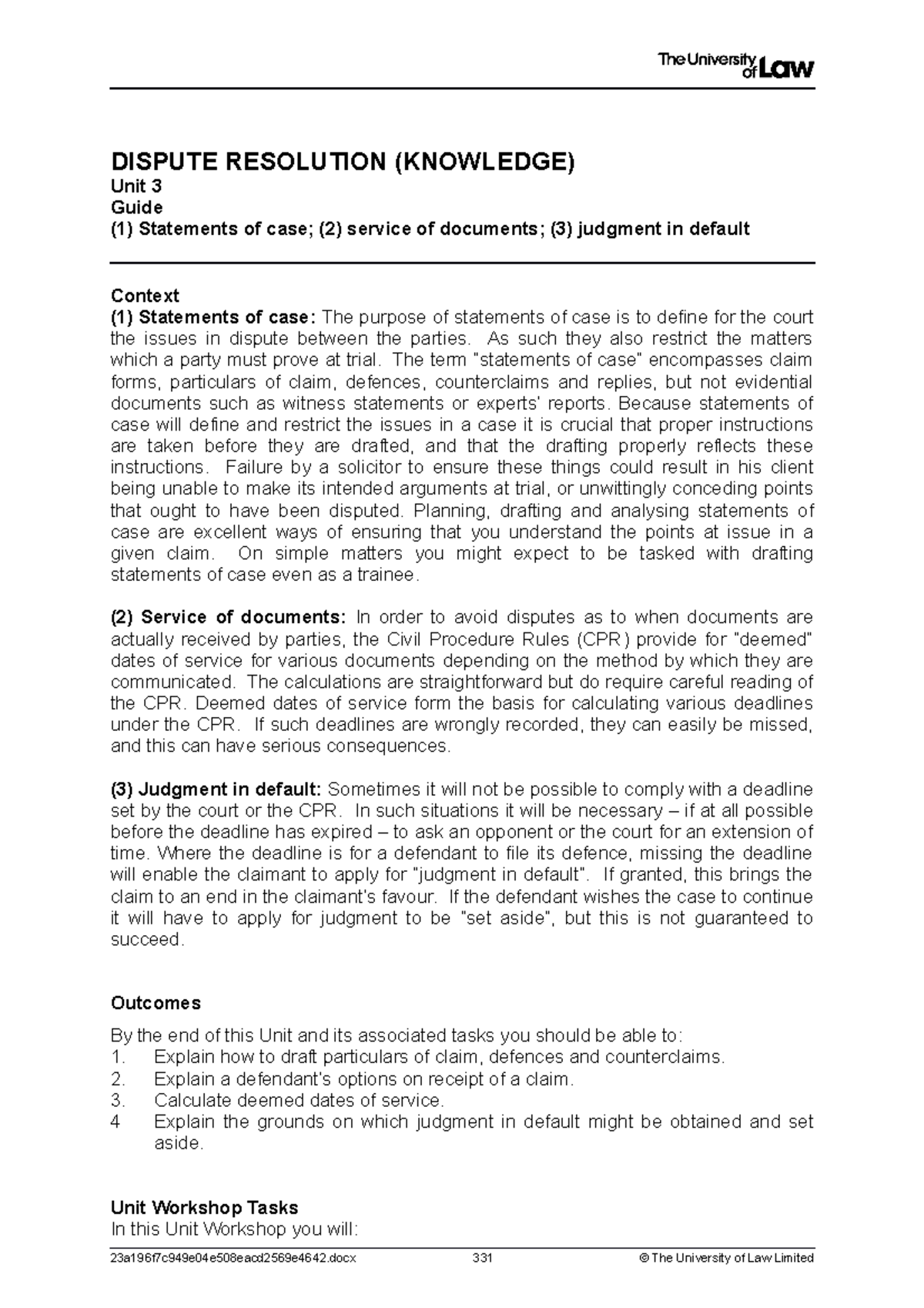 WS 3 - LPC Dispute Resolution WS 3 - DISPUTE RESOLUTION (KNOWLEDGE ...