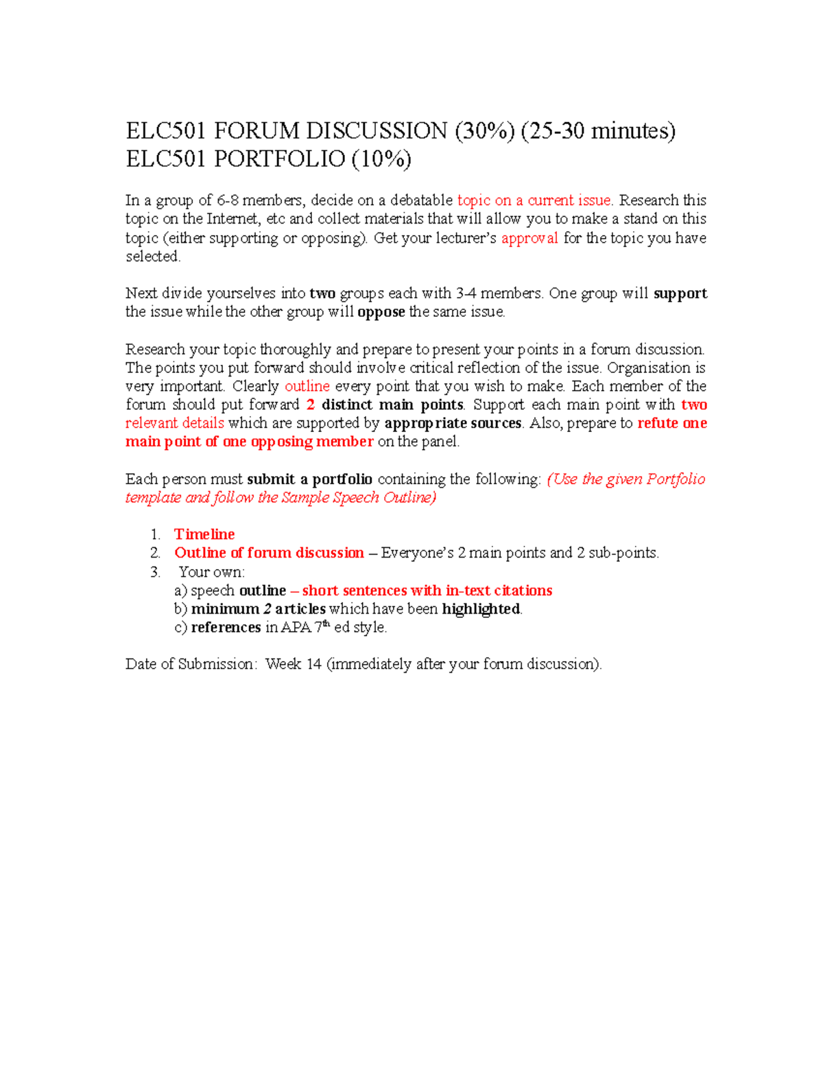 ELC501 Forum Portfolio Guidelines 3Oct2021 - English - UiTM - Studocu