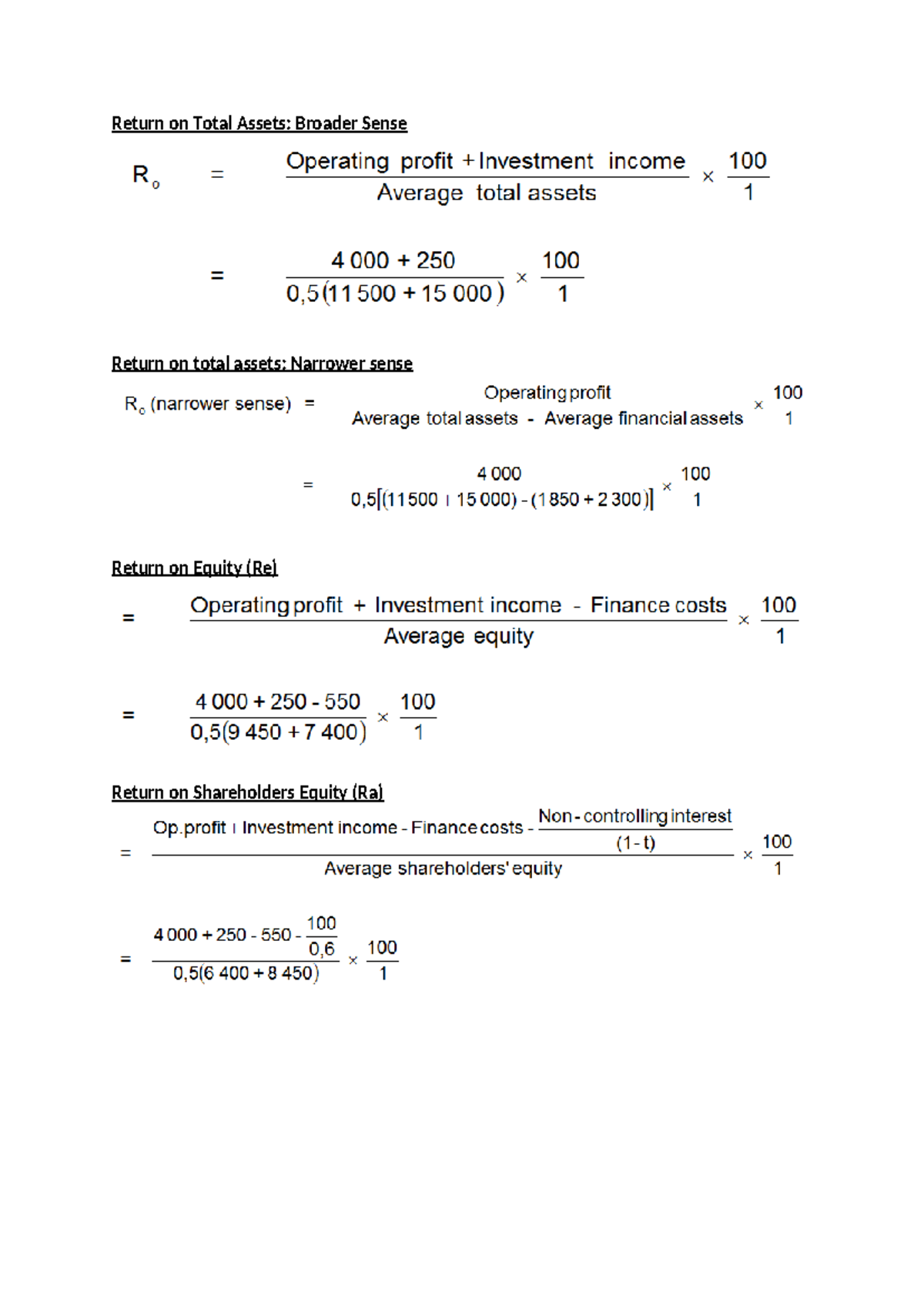 Finman Ratios Summary - Return on Total Assets: Broader Sense Return on total assets: Narrower ...
