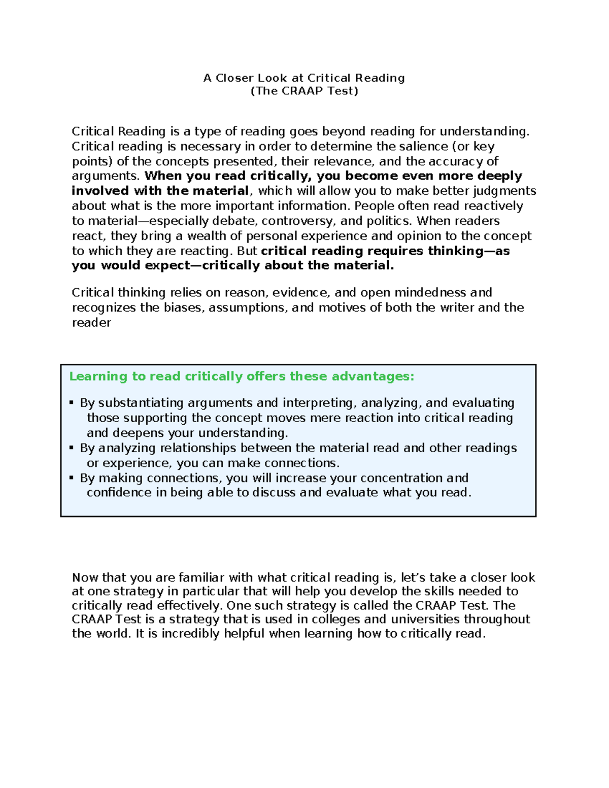ENG 1002- Critical Reading and the Craap Test Overview - A Closer Look ...