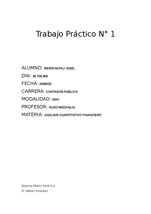 TP 1 Yesica Duarte ACF - tp 1 acf - Trabajo Practico N 1 Análisis Cuantitativo Financiero - Studocu