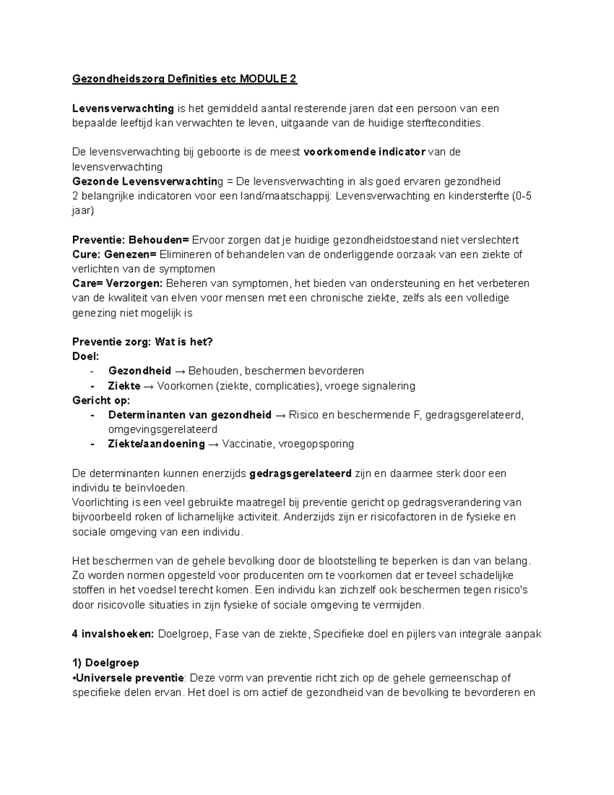 Gezondheidszorg definities, organisatie, beleid: Module 1 tm 5 - Gezondheidszorg Definities etc ...