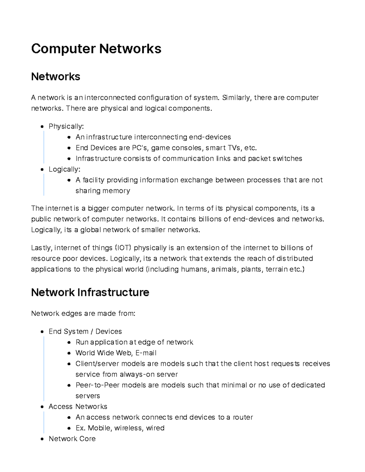Lecture 1 - 26 - Computer Networks Networks A network is an ...