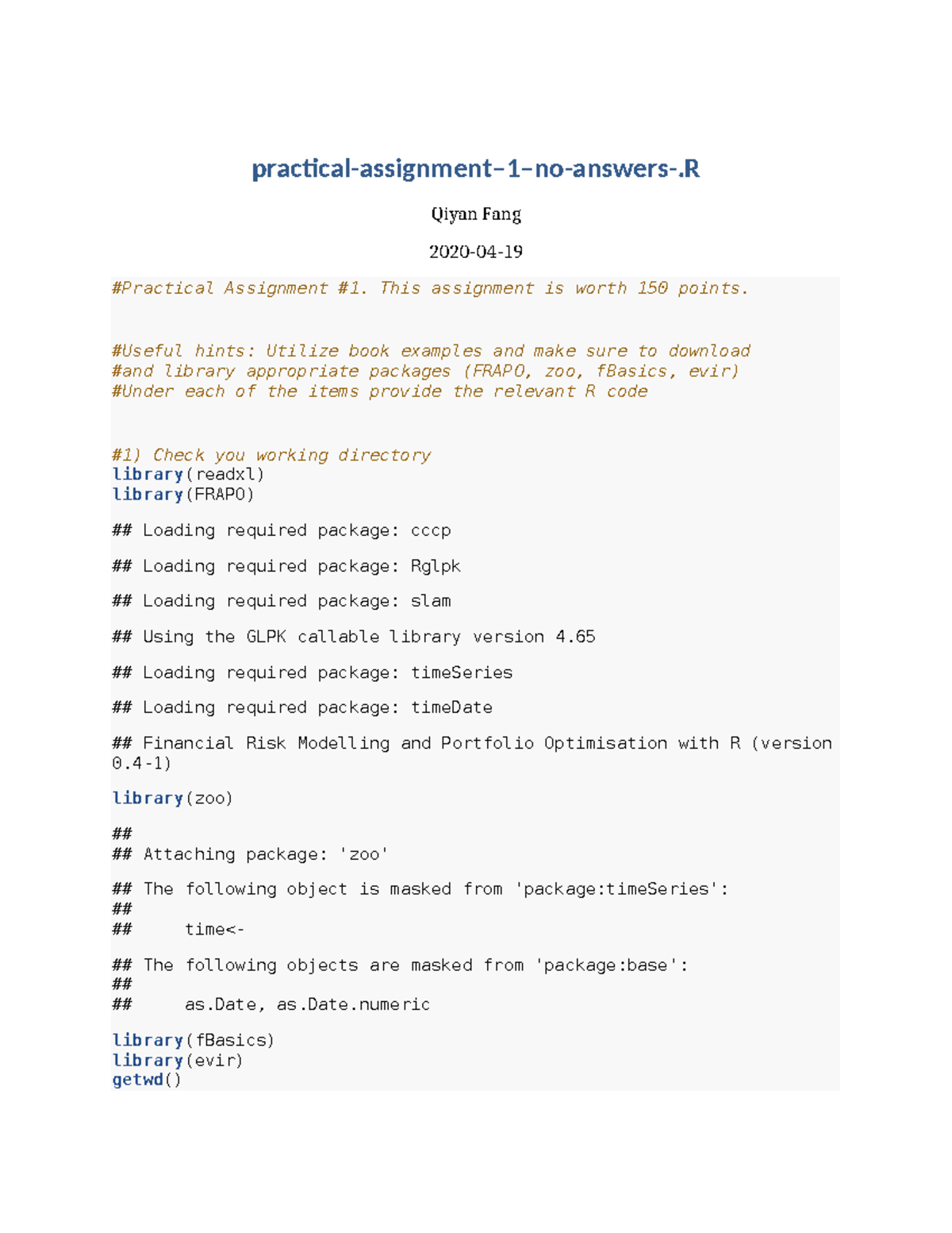 Practical assignment 1 no answers - practical-assignment–1–no-answers- Qiyan Fang 2020-04- - Studocu