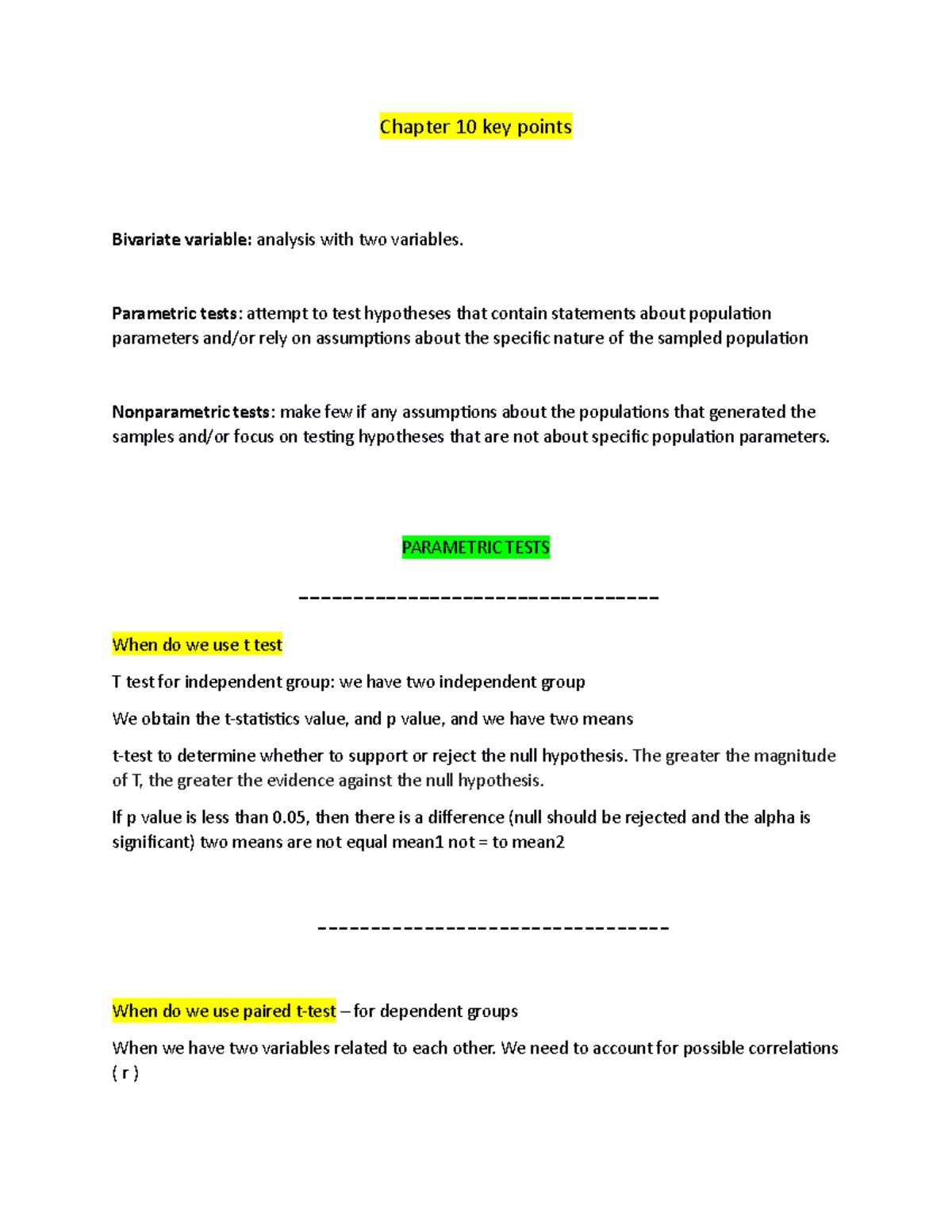 Chapter 10 Hsu - Professor Olotu - Chapter 10 key points Bivariate ...
