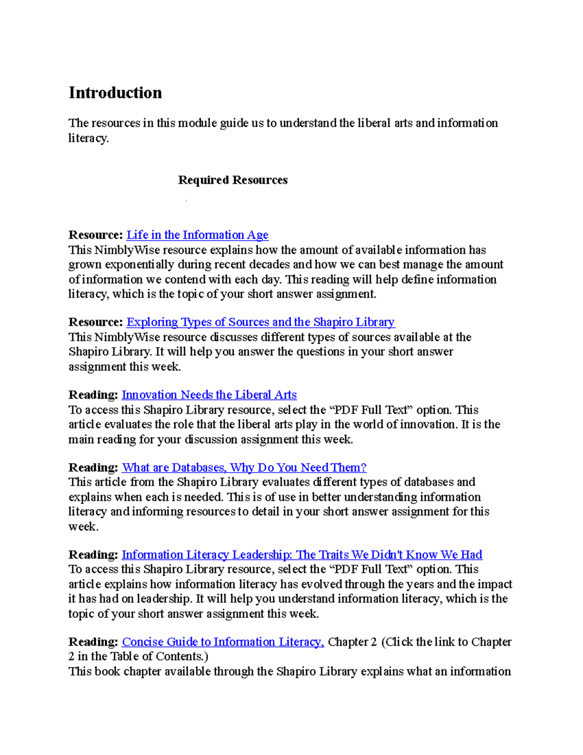 UNIT Resources - note - Introduction The resources in this module guide ...