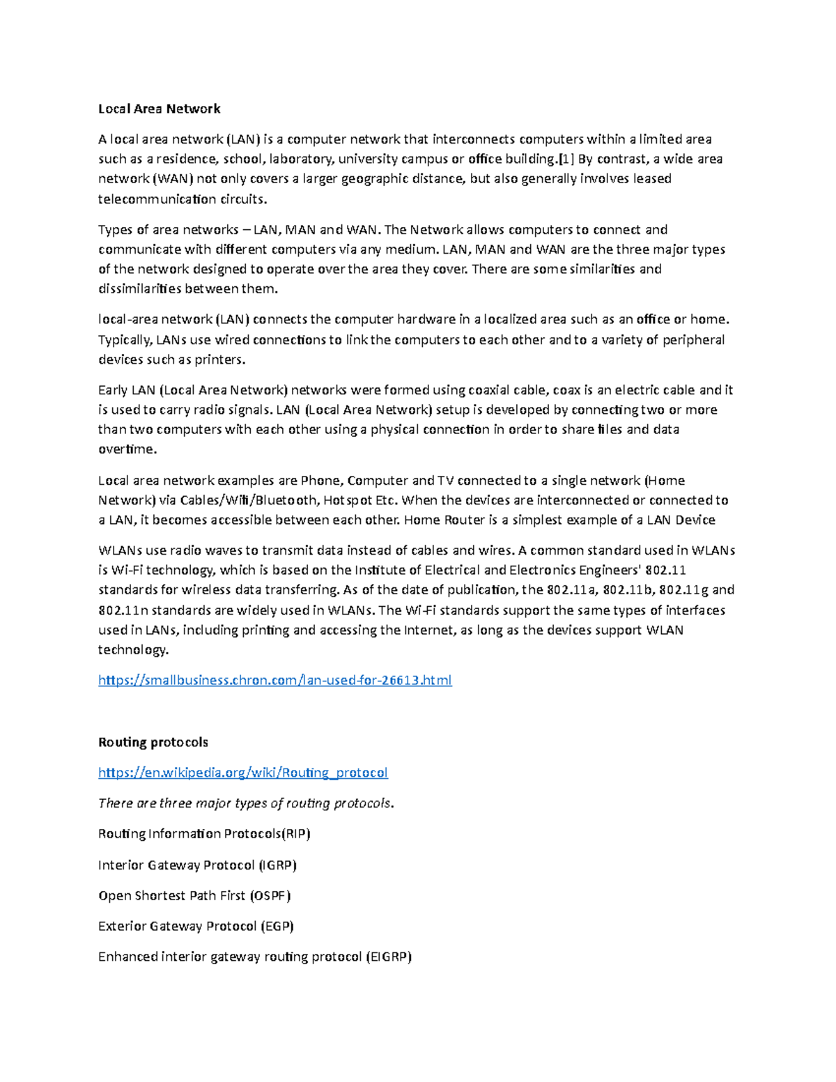 Data coms - Lecture notes 1 - Local Area Network A local area network ...