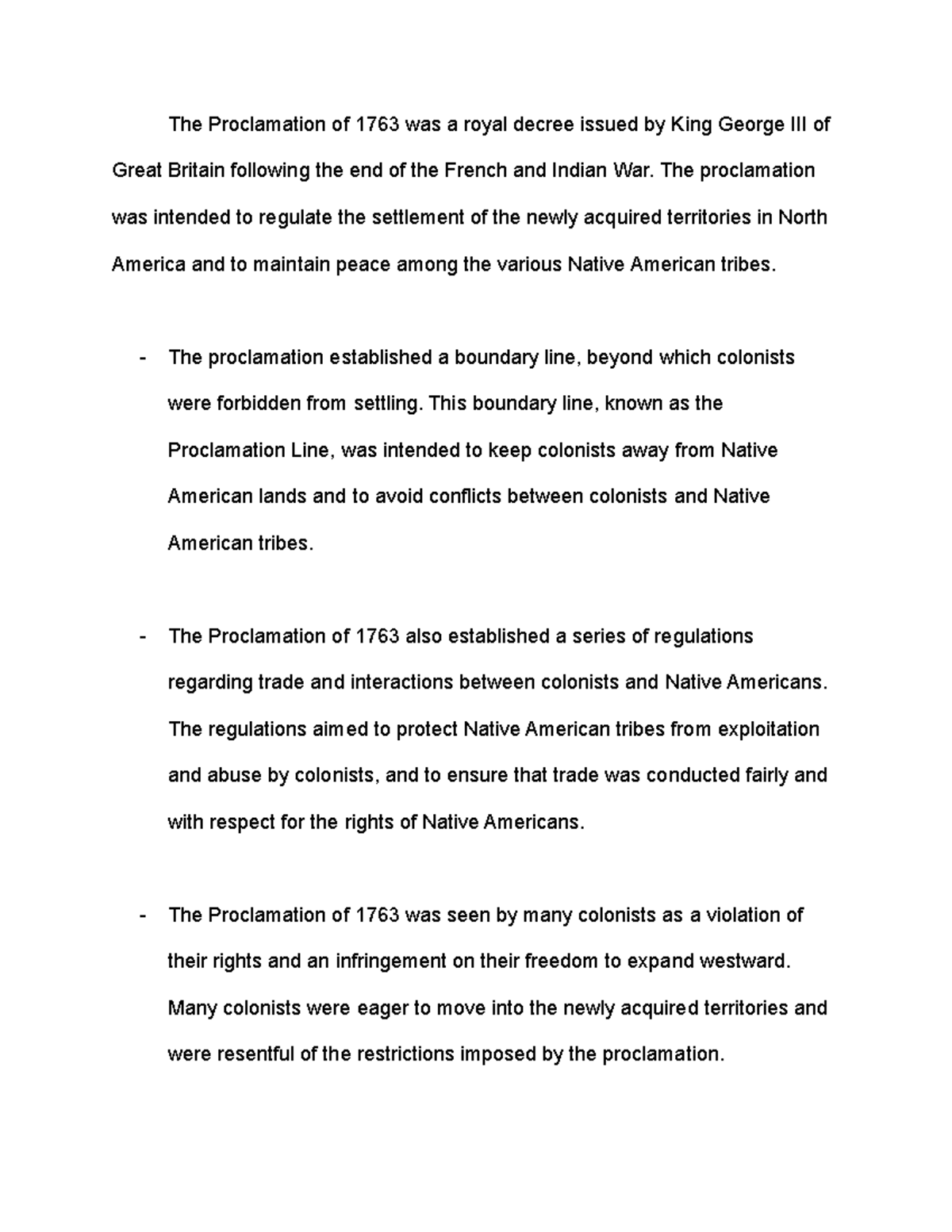 Proclamation of 1763 Notes - The Proclamation of 1763 was a royal ...