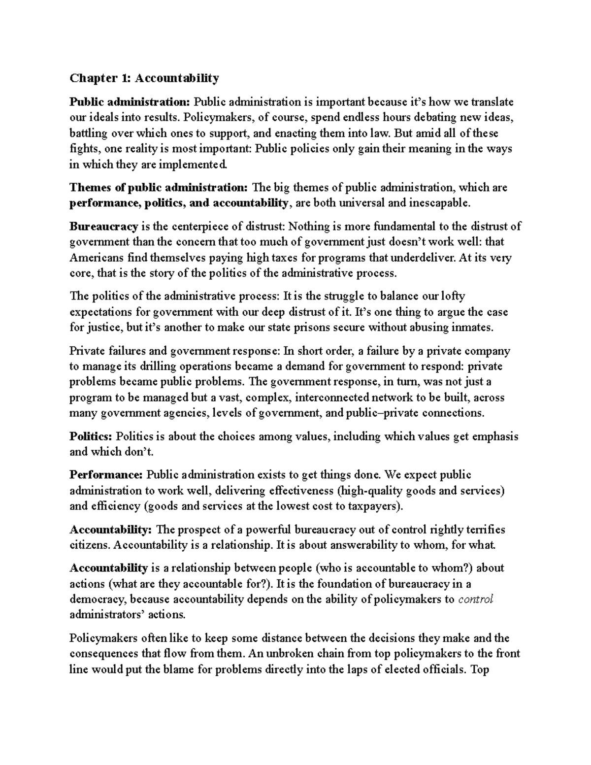 Public administration review - Chapter 1: Accountability Public ...