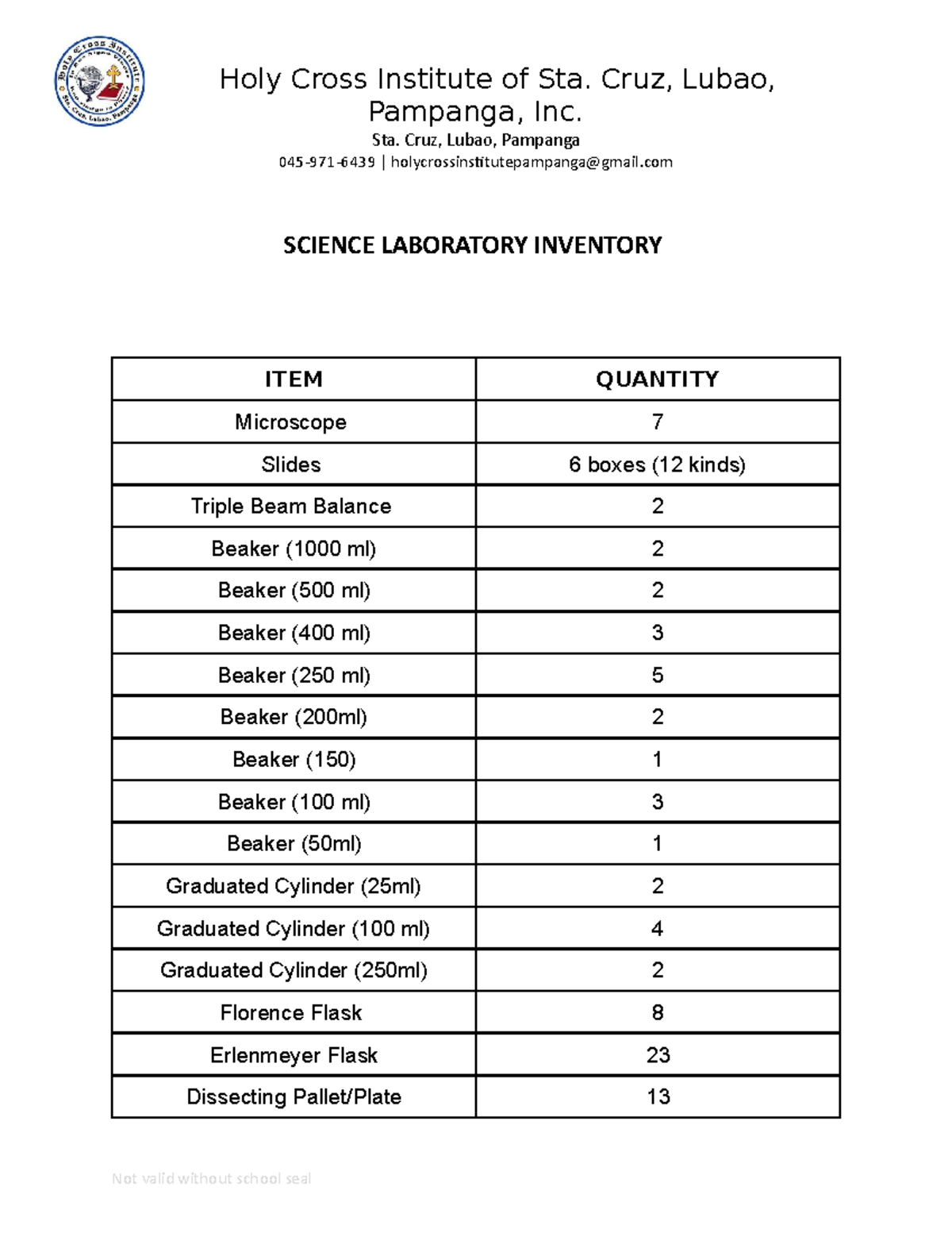 SCIE INV - inventory of apparatuses - Pampanga, Inc. 045-971-6439 ...