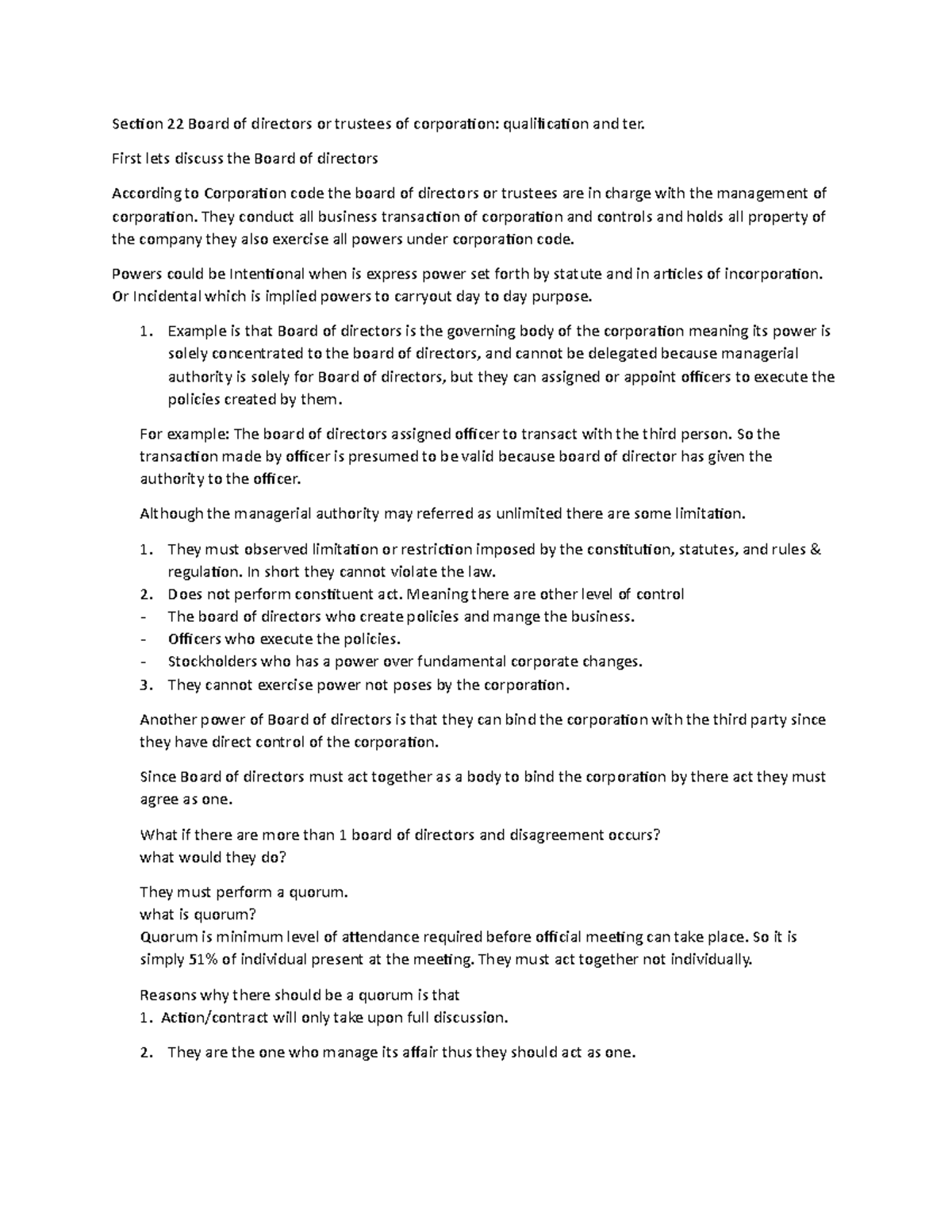Section 22 Board of directors or trustees of corporation - First lets ...