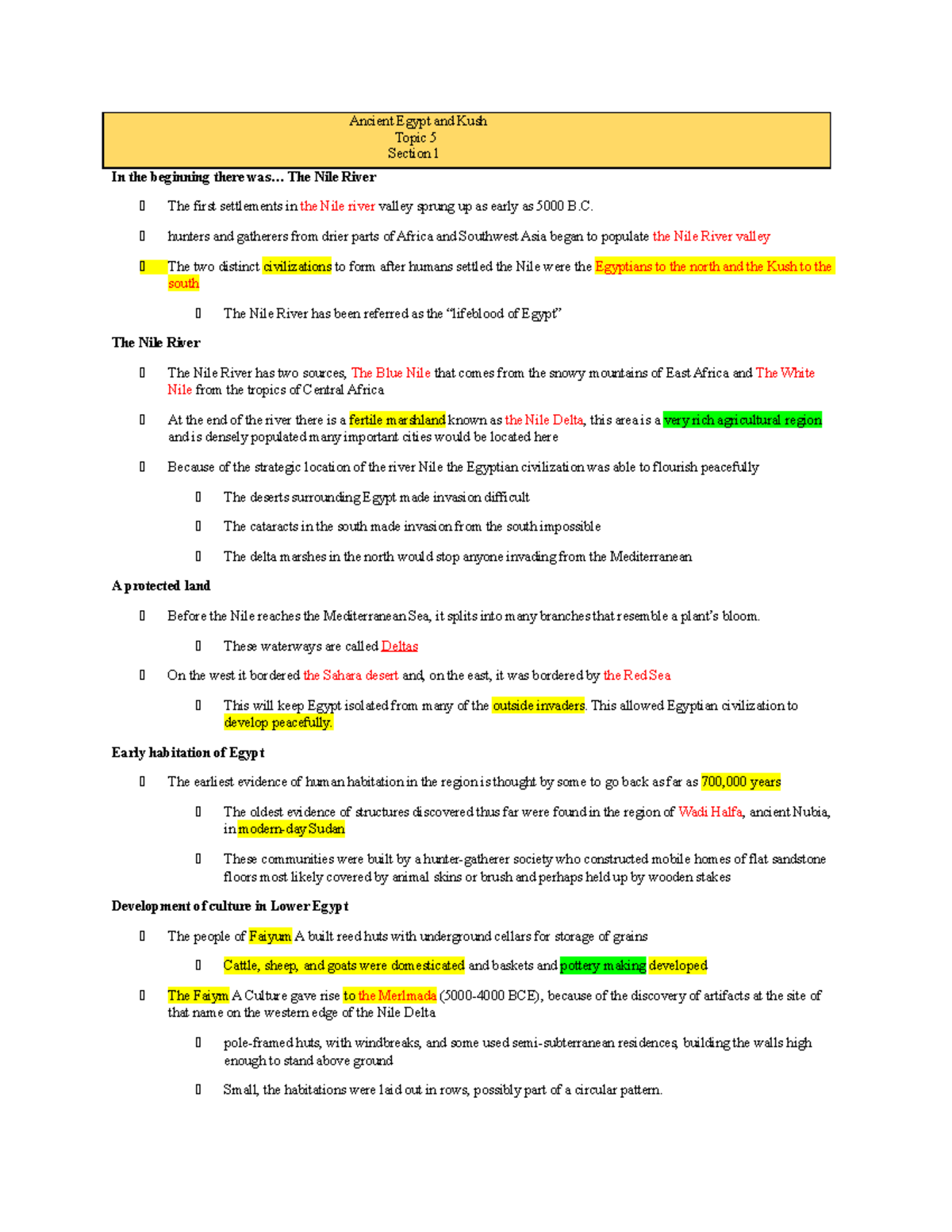 Ancient Egypt and Kush- section 1 - Ancient Egypt and Kush Topic 5 ...