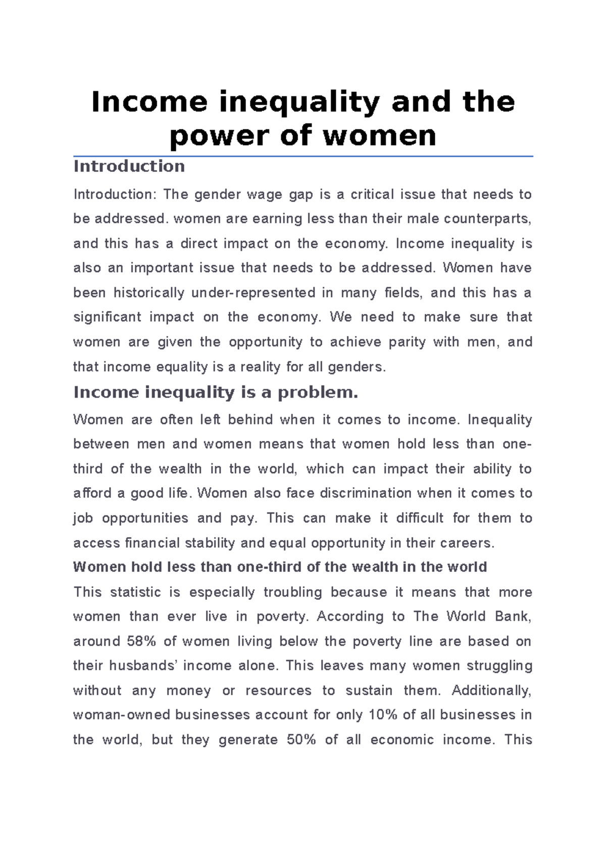 Income inequality and the power of women - Income inequality and the ...