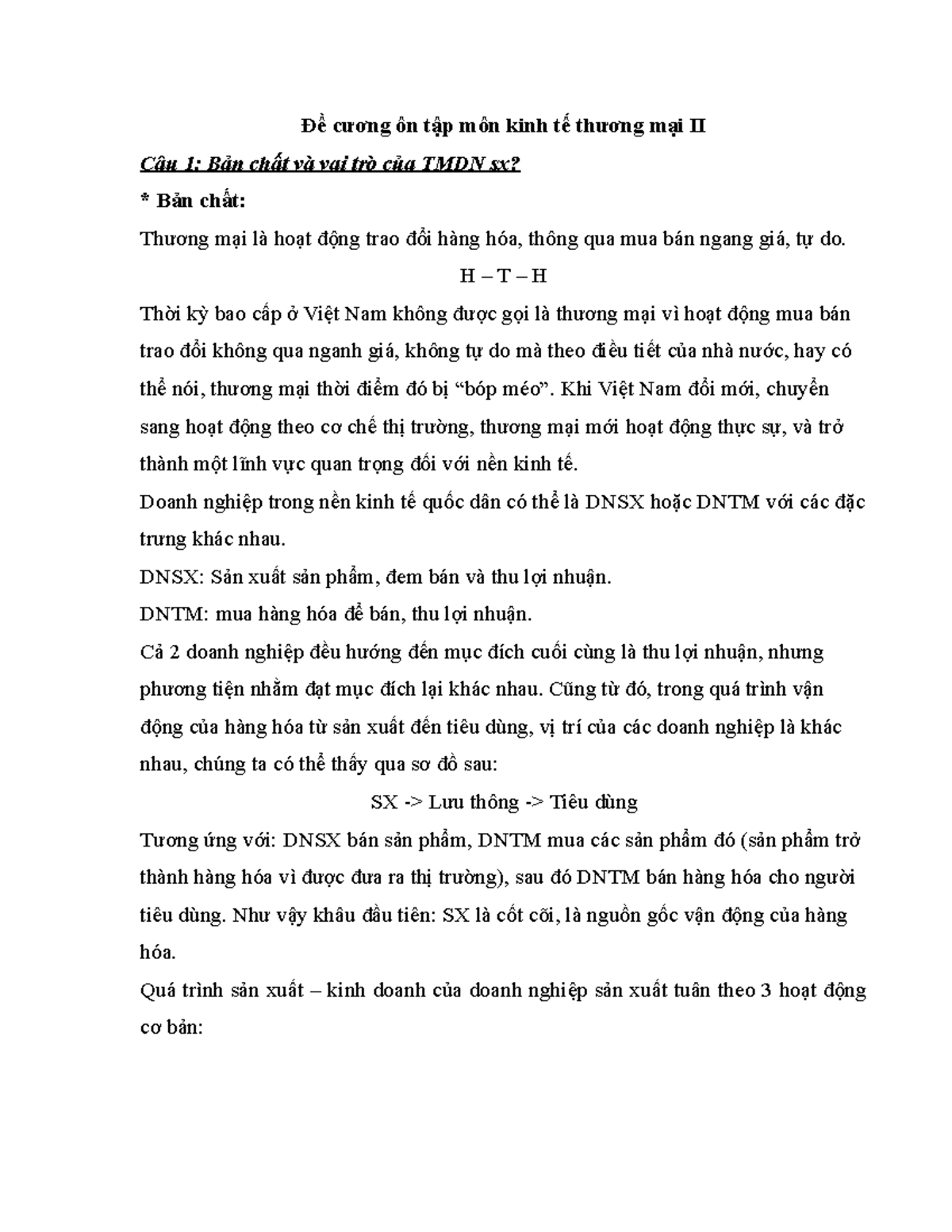 ON TAP KTTM2 - hjjjjjj - Đề cương ôn tập môn kinh tế thương mại II Câu ...