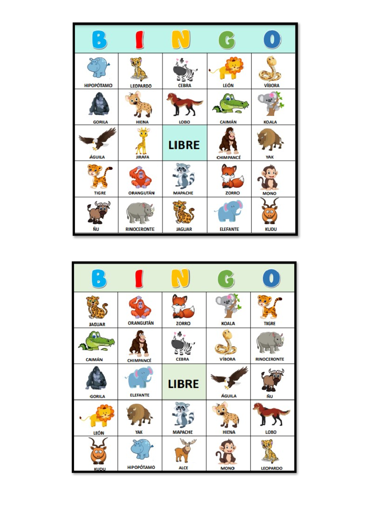 Bingo de animales - Lenguaje y Comunicación - Studocu