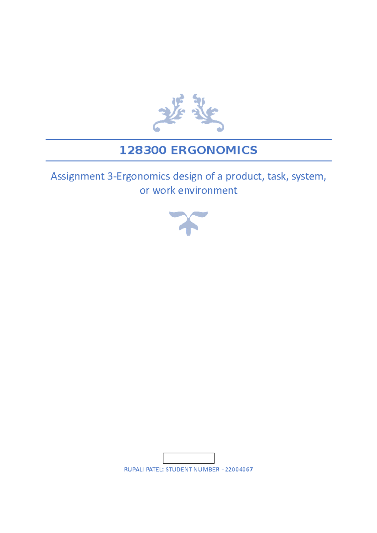 Ergonomics Assignment 3 - 128300 ERGONOMICS Assignment 3-Ergonomics ...