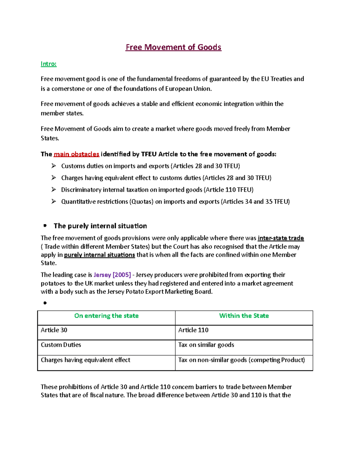 Free Movement of Goods - Article 28, 30 & 110 - Free Movement of Goods ...