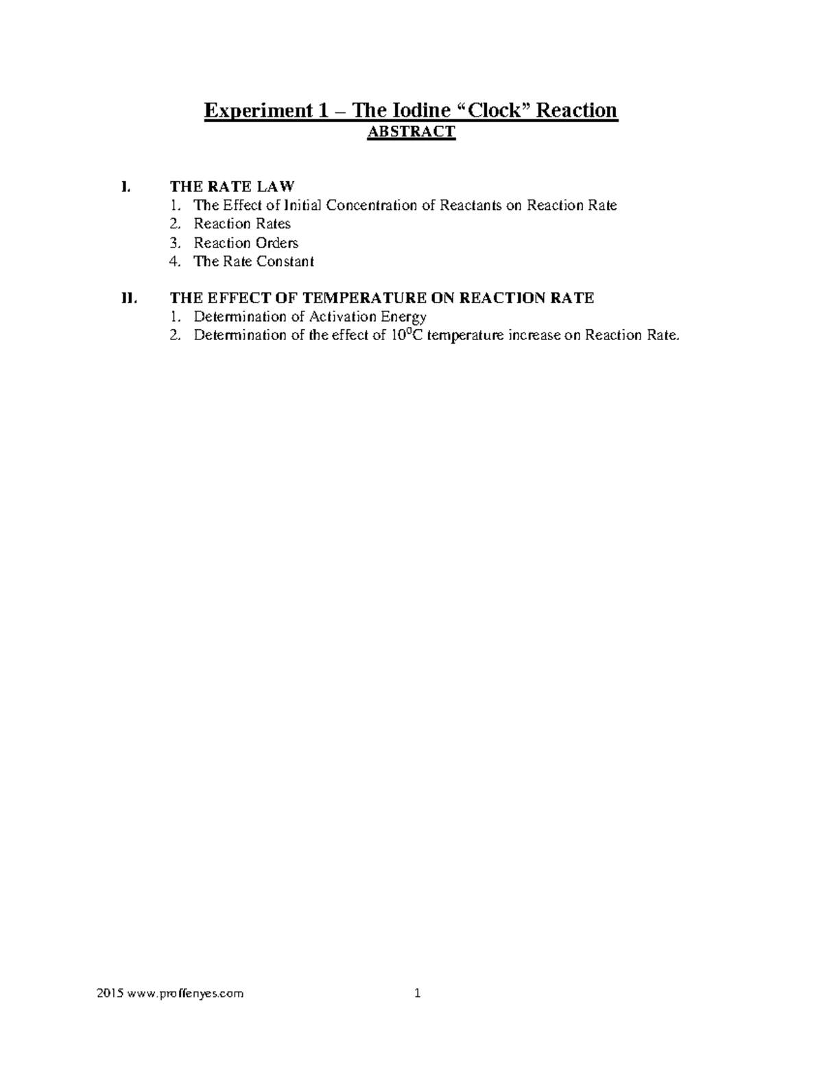 Experiment 1 - the iodine -clock- reaction - Experiment 1 – The Iodine ...