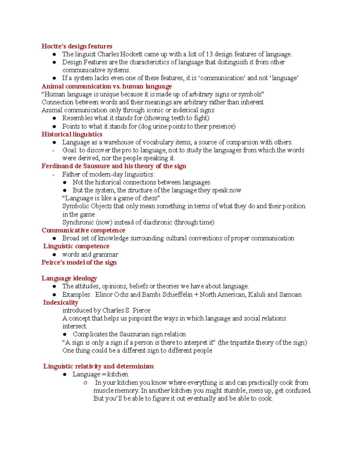 Ant 102 final exam study guide - Hoctte’s design features The linguist ...