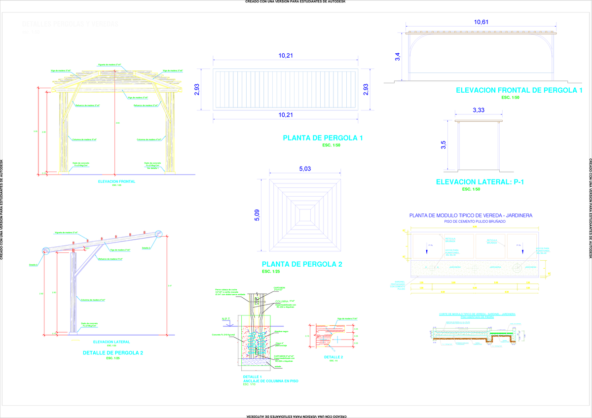 Pergola - DETALLES PERGOLAS Y VEREDAS esc. 1: 2. ELEVACION LATERAL ESC ...