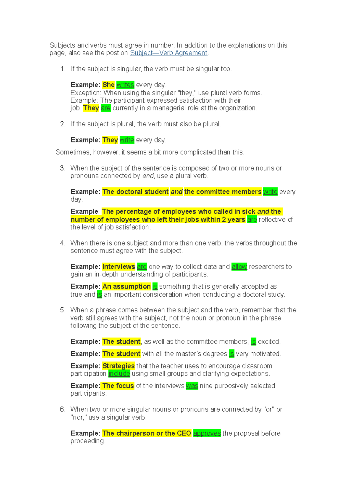 Subjects and verbs must agree in number - In addition to the ...