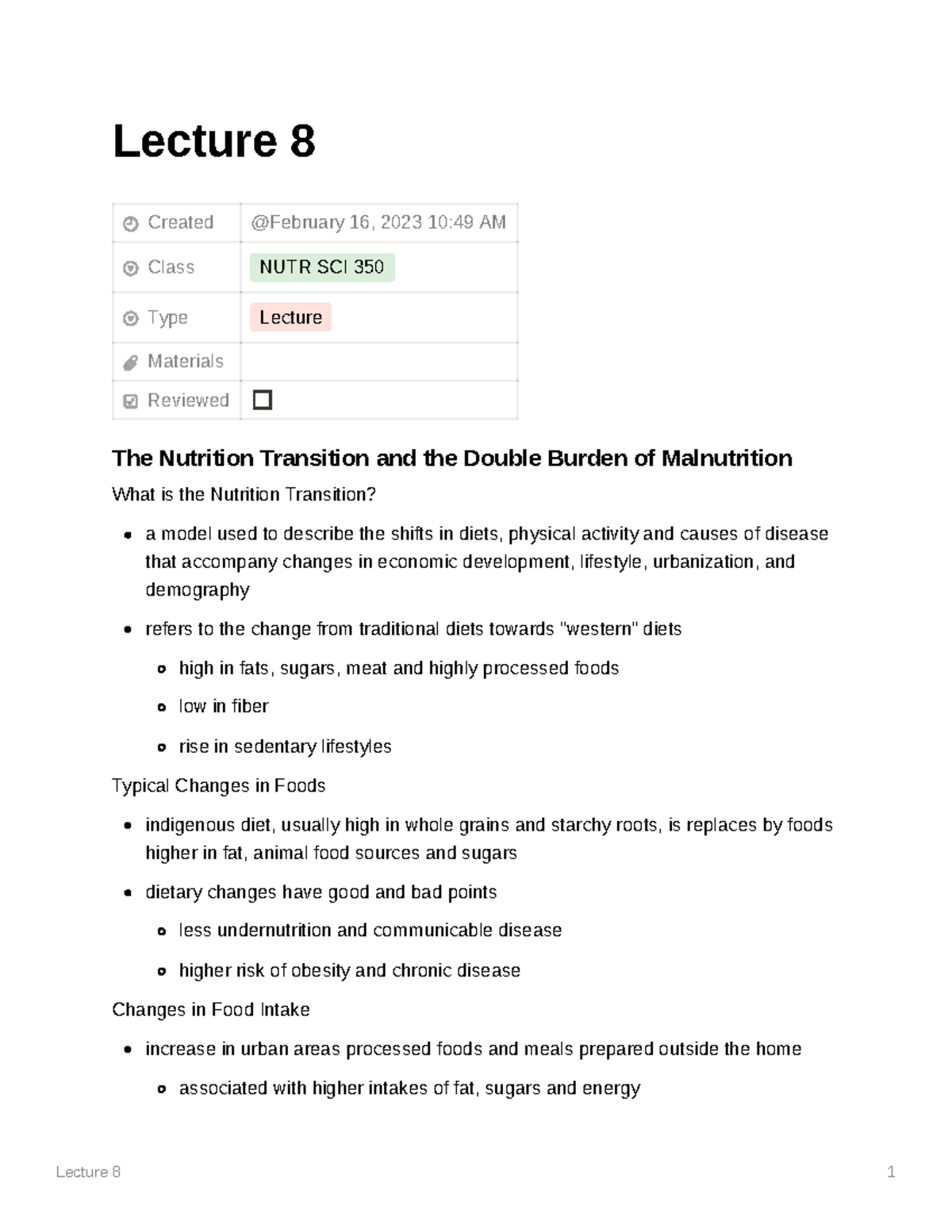 Nutri Sci 350: Lecture 8 - Lecture 8 Created Class NUTR SCI 350 Type ...