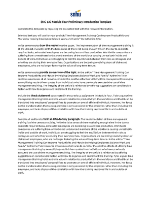 ENG 130 Module Two Reading Response - Selected text you will use for ...