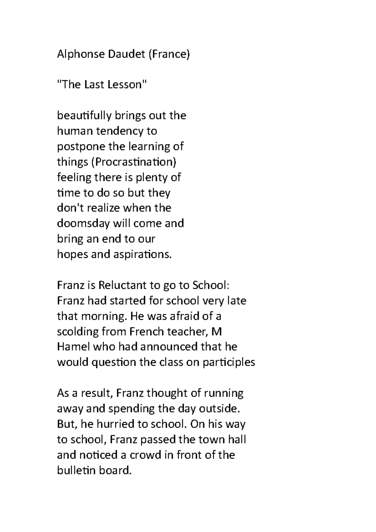 Class 12 ENG - W - Alphonse Daudet (France) "The Last Lesson ...