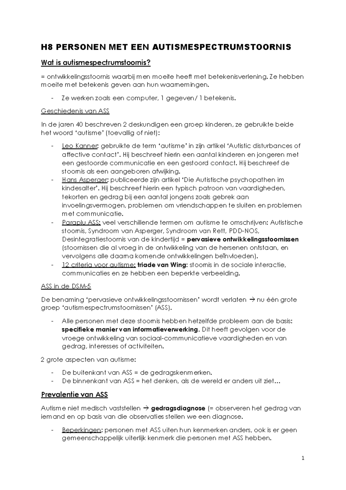Specifieke orthopedagogie DEEL 2 - H8 PERSONEN MET EEN AUTISMESPECTRUMSTOORNIS Wat is - Studocu