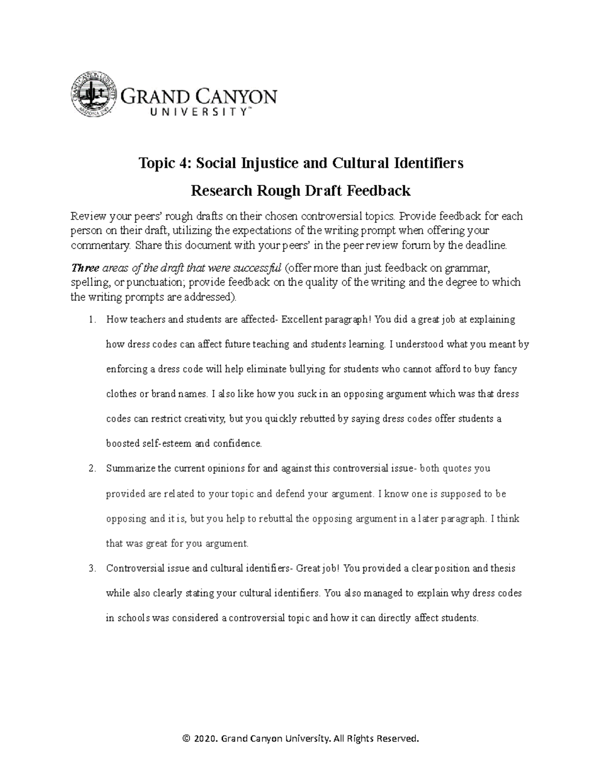 Peer review - Topic 4: Social Injustice and Cultural Identifiers ...