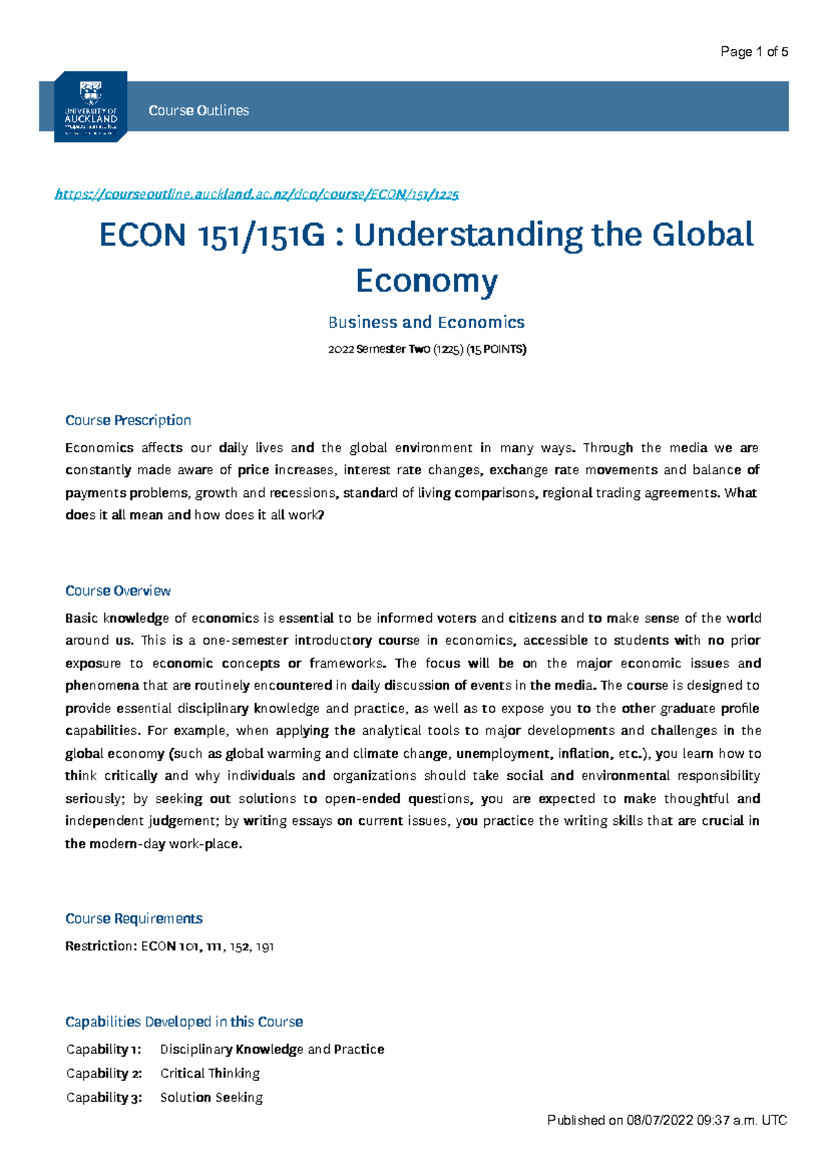ECON 151 151G - 2022 Semester Two - Course Outline - CourseCourse ...