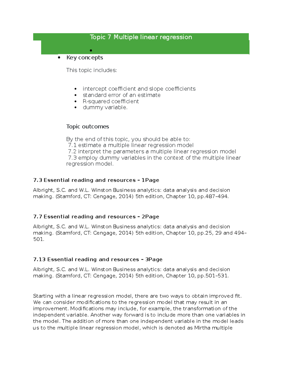 Topic 7 Multiple linear regression - Topic 7 Multiple linear regression ...